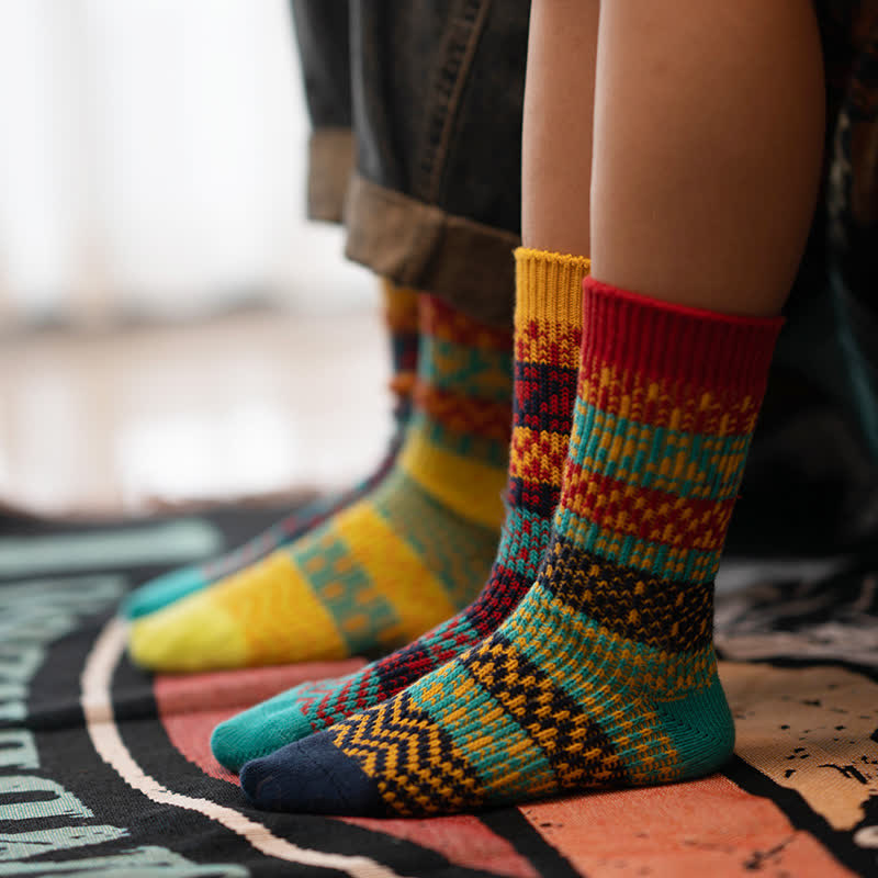 Colorful Ethnic Patterns Striped Cotton Crew Socks – FloralTrip