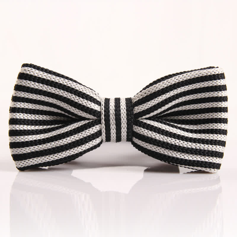 Men's Black & White Striped Plaid Knitted Bow Tie – FloralTrip