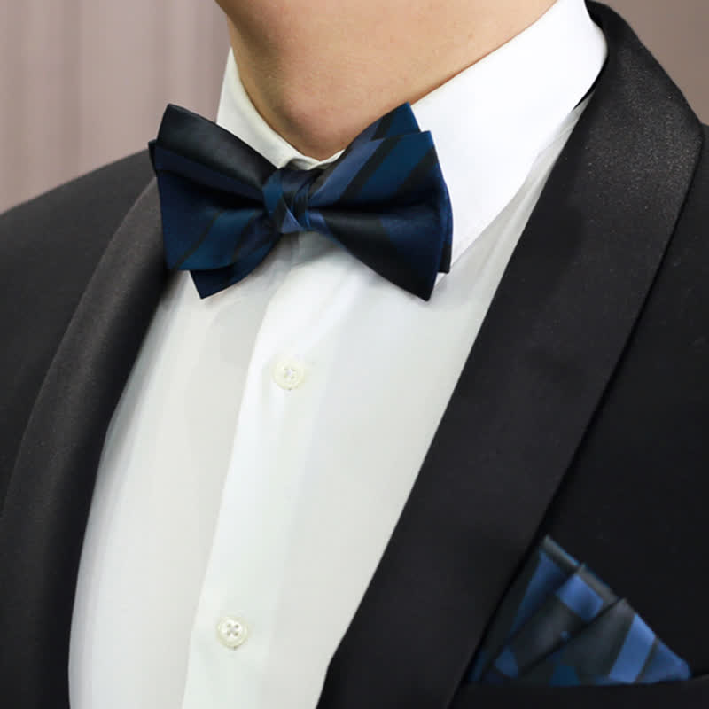 Men's Noble Navy SteelBlue Striped Pattern Bow Tie – FloralTrip