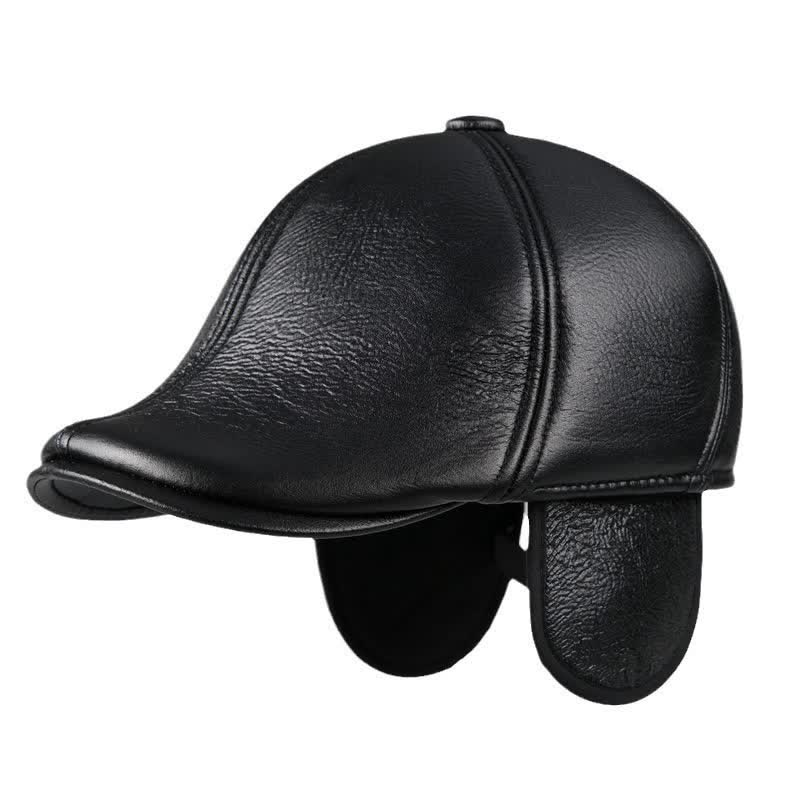 Black Ivy Cap Warm Earmuffs Leather Beret Hat – FloralTrip