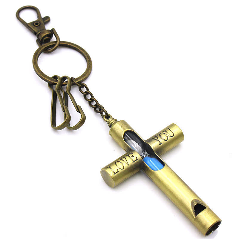 ''Love you'' Timeless Hourglass Cross Whistle Keychain – FloralTrip