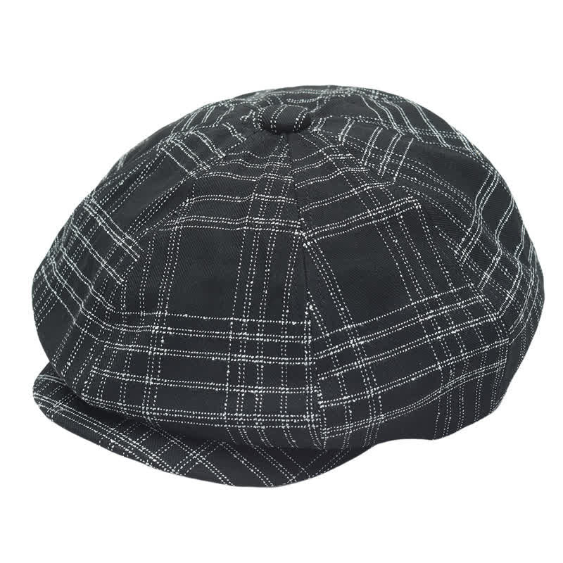 Black & White Plaid Simple Octagonal Cowboy Beret Hat – FloralTrip