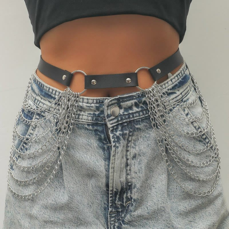 Punk Chain Belt Seven Layers Chain Leather Belt – FloralTrip