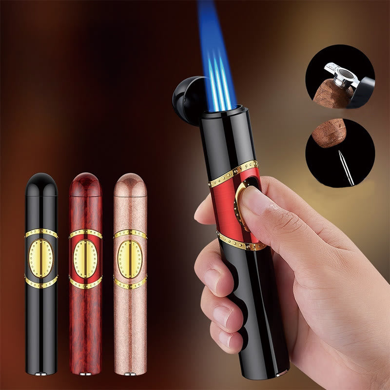 3 In 1 Triple Burner Lighter With Built-In Cigar Punch And Cigar Needl ...