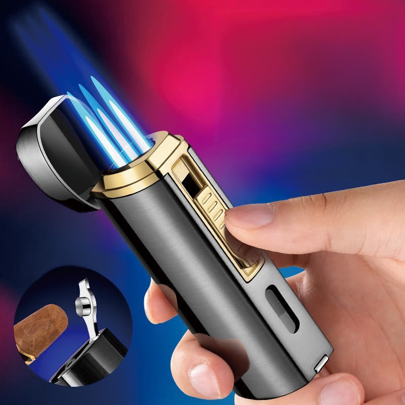 Windproof Triple Burner Lighter With Folding Cigar Cutter – FloralTrip