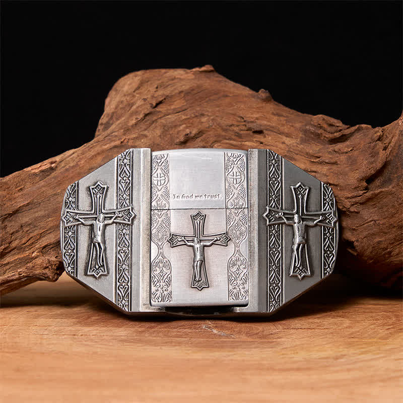 Men's DIY Jesus Cross Leather Belt with Hidden Lighter – FloralTrip