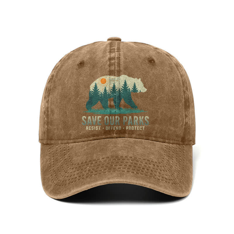 Forest Bear Save Our Parks Washed Denim Adjustable Baseball Cap ...