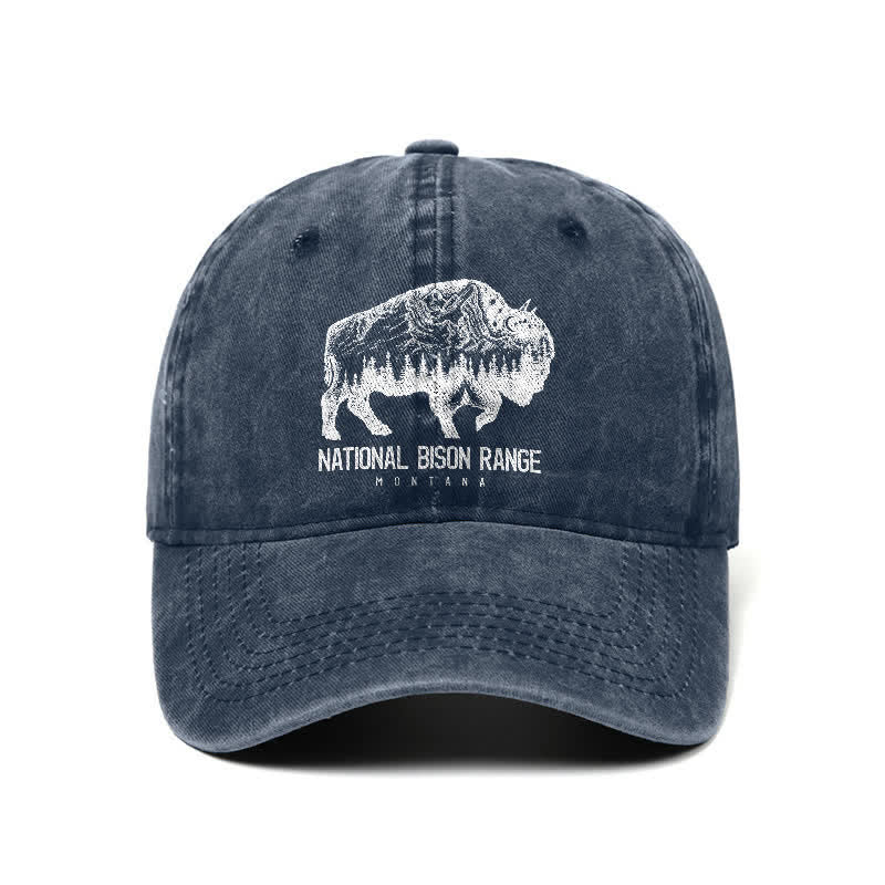 National Bison Range Montana Wash Denim Adjustable Baseball Cap ...