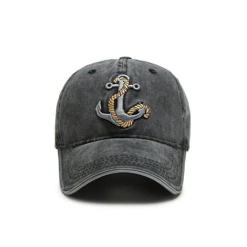 Vintage Nautical Style Worn-out Anchor Embroidered Baseball Cap ...