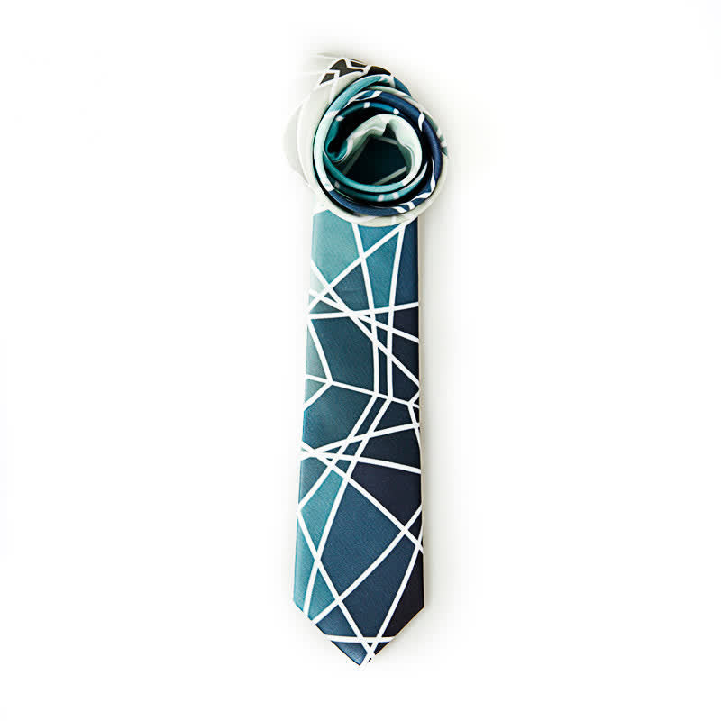 Men's Blue Geometric Printed White Line Necktie – FloralTrip