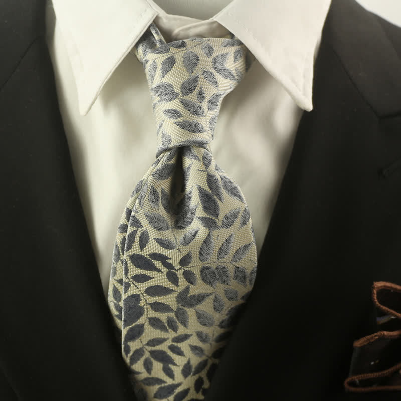 Men's Gray Blue Branch Leaves Printing Necktie – FloralTrip
