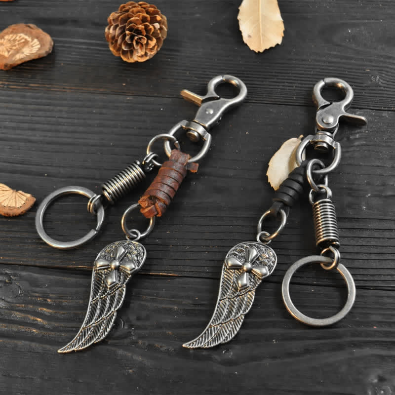 Small Cross Angel Wings Ornaments Leather Keychain – FloralTrip