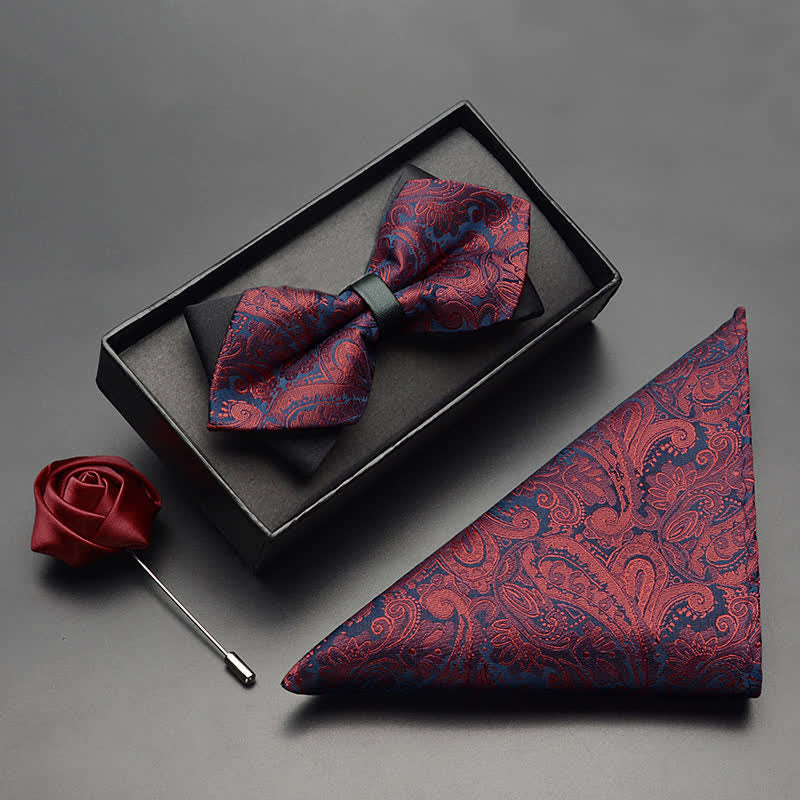 3Pcs Men's Exotic Paisley Double Pointed Bow Tie Set – FloralTrip