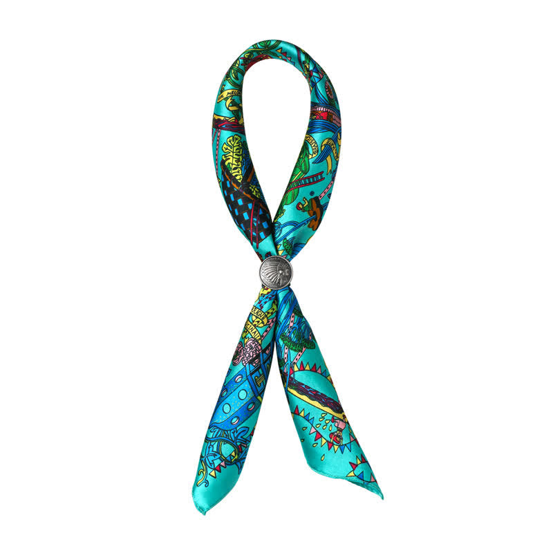 Cyan Botanical Paradise Square Scarf with Scarf Buckle – FloralTrip