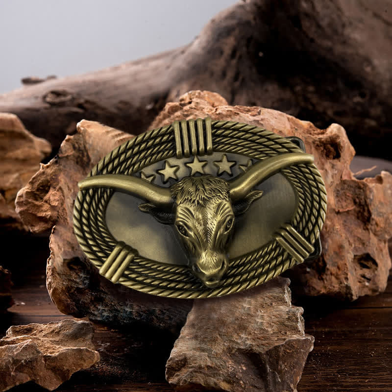 Men's DIY Retro Five Stars Bull Head Buckle Leather Belt – FloralTrip