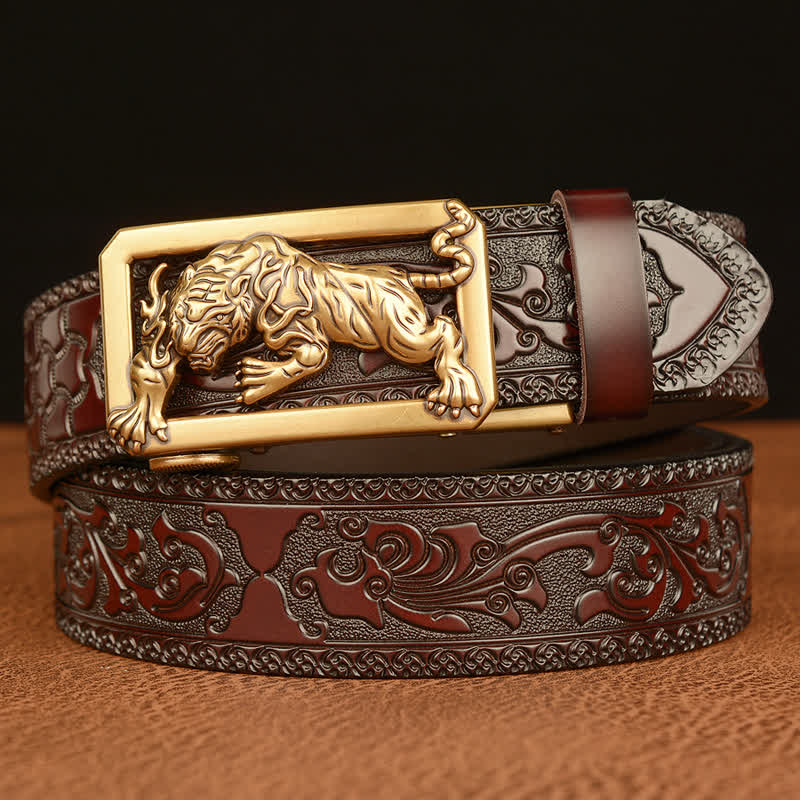Men's Tiger Buckle Floral Embossed Leather Belt – FloralTrip