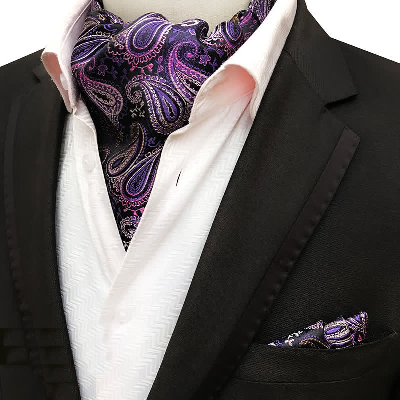 2Pcs Luxury Purple Paisley Pocket Square and Cravat Set – FloralTrip