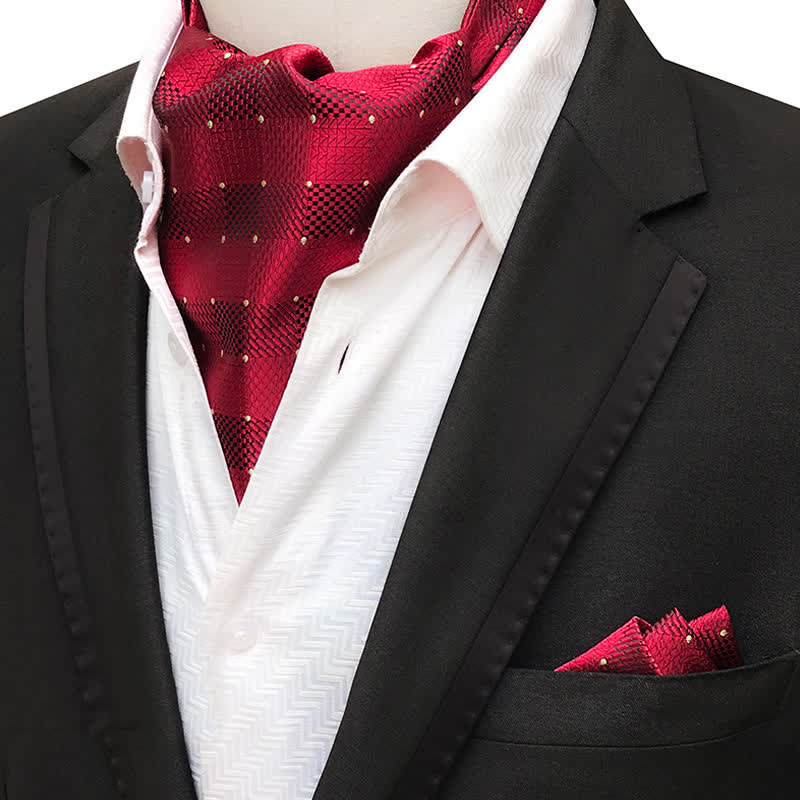 2Pcs Dark Red Dots Plaid Pocket Square and Cravat Set – FloralTrip