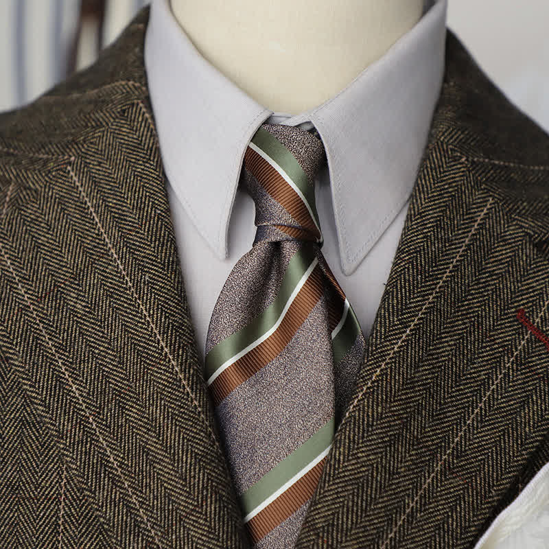 Men's British Style Coffee Green Brown Striped Necktie – FloralTrip