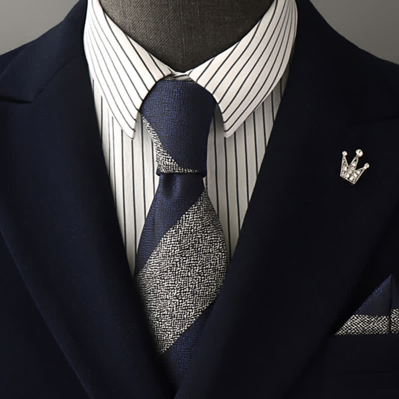 Men's Navy & Gray Block Striped Necktie – FloralTrip