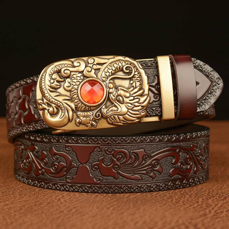 Men's Engraved Dragon Gemstone Leather Belt – FloralTrip