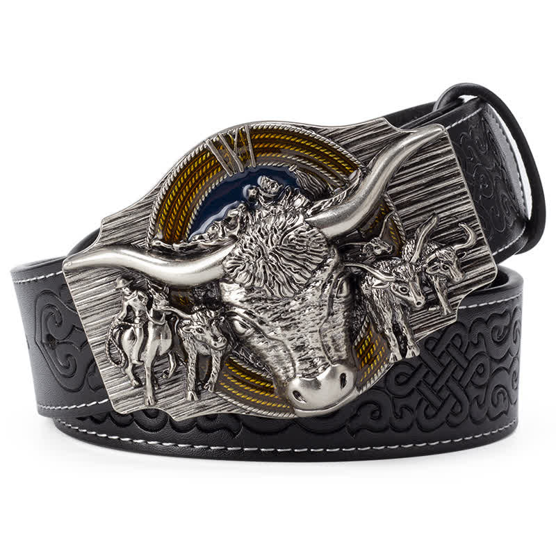 Men's Longhorn Bull Embossed Leather Belt – FloralTrip