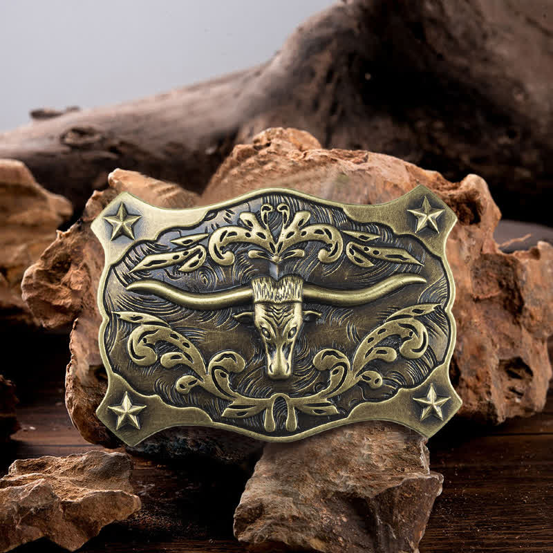 Men's DIY Square Western Bull Head Buckle Leather Belt – FloralTrip