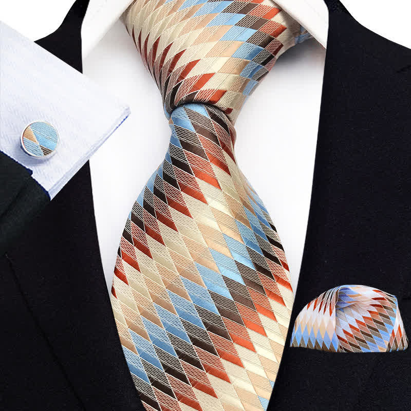 3Pcs Men's Multicolored Diamond Necktie Set – FloralTrip