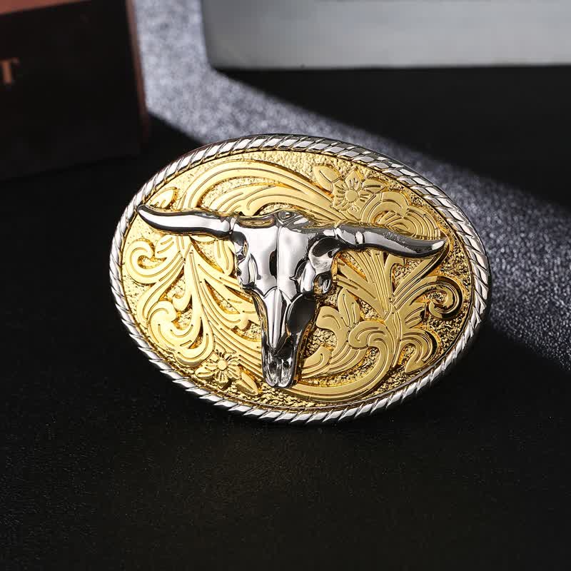 Men's DIY Shining Golden Bull Head Buckle Leather Belt – FloralTrip