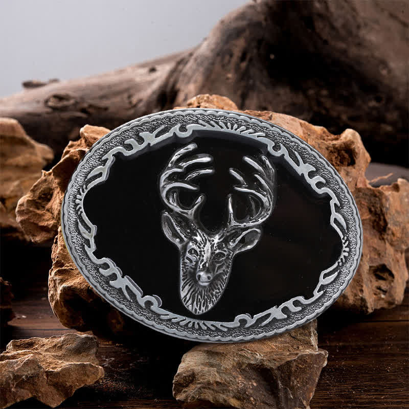 Men's DIY Black Deer Head Buckle Leather Belt – FloralTrip