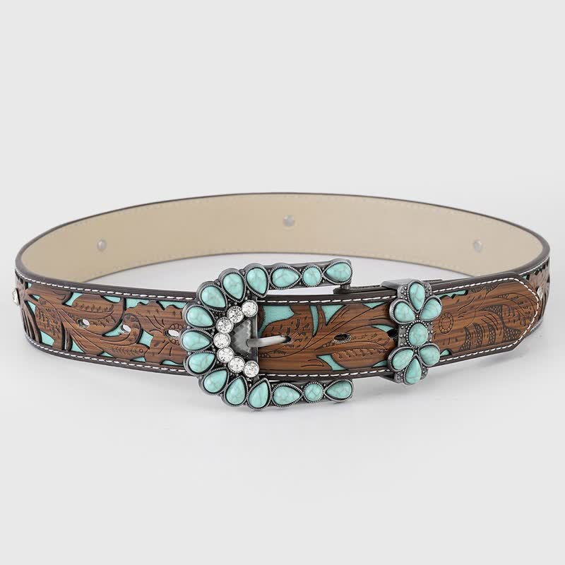 Women's Turquoise Embossed Flower Western Leather Belt – FloralTrip